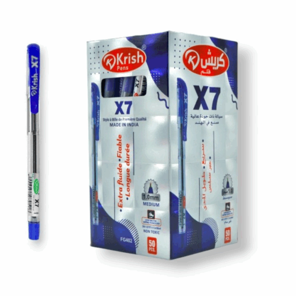Stylo à bille KRISH X7 – Bleu – Pointe 1,0 mm – Paquet de 50 – JAZY
